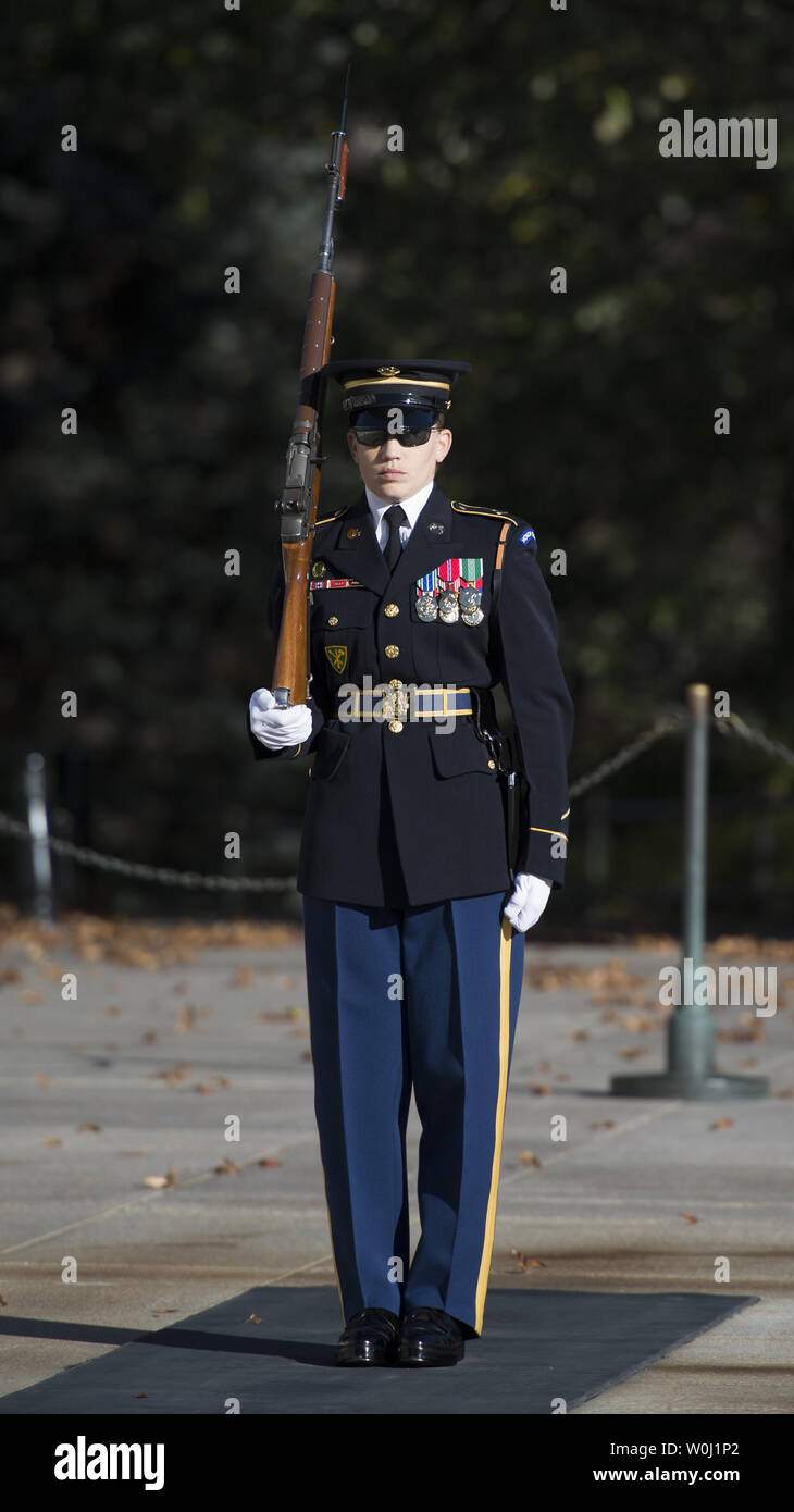 Sgt. Ruth A. Hanks, who is training to receive her Tomb Badge, guards ...
