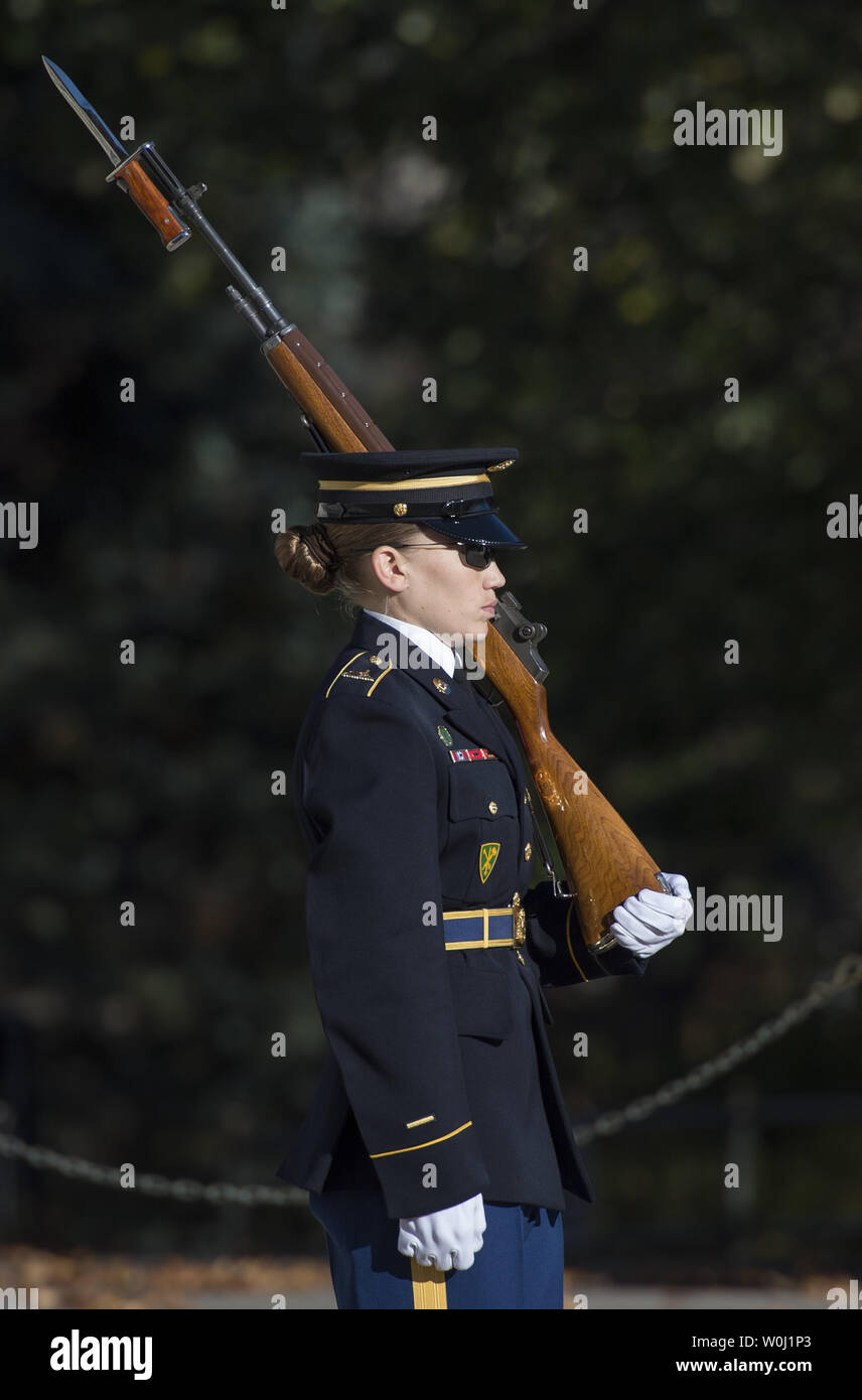Sgt. Ruth A. Hanks, who is training to receive her Tomb Badge, guards ...