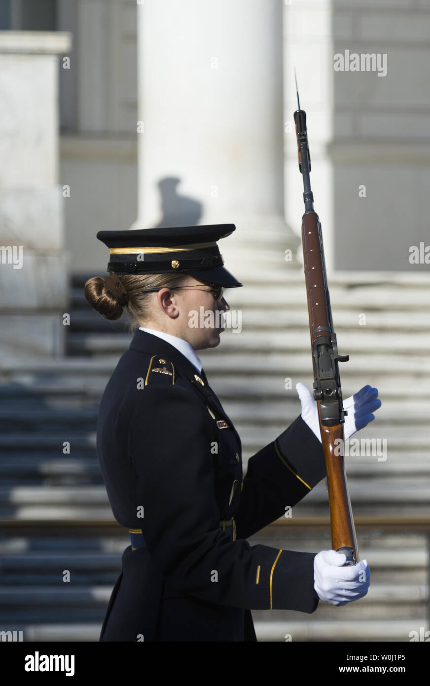 Sgt. Ruth A. Hanks, who is training to receive her Tomb Badge, guards ...
