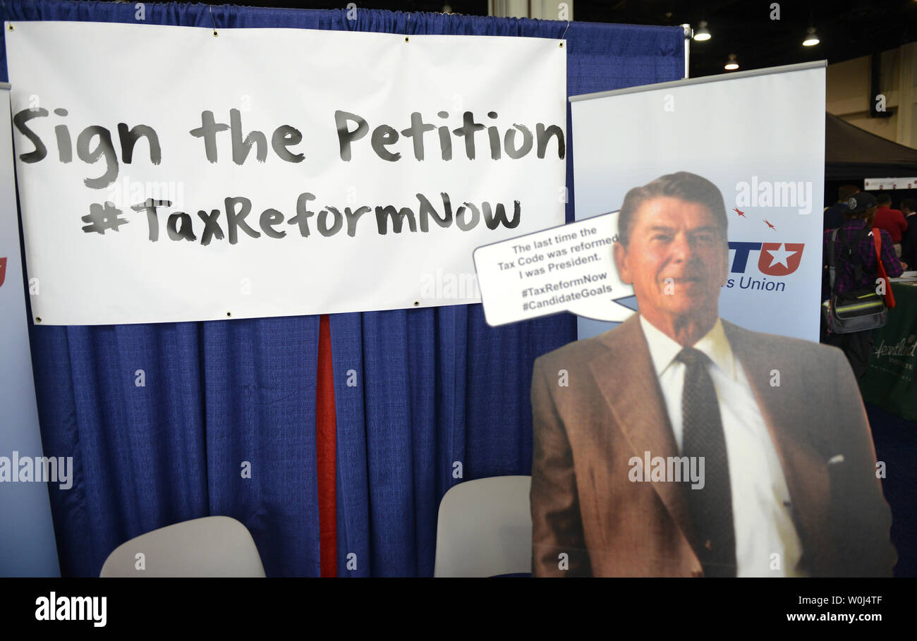 A cut-out figure of former President Ronald Reagan is displayed at at ...