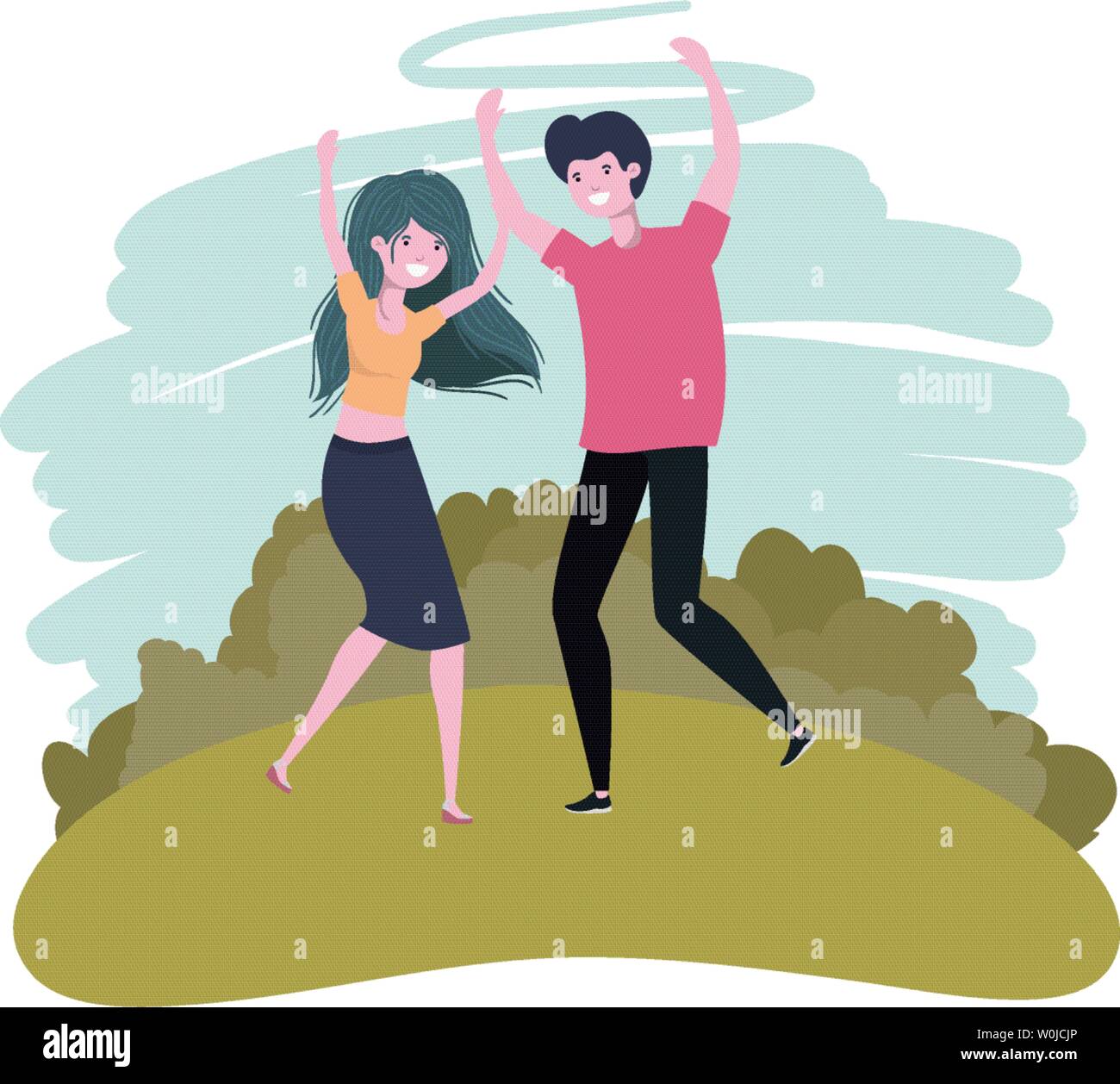 couple dancing in landscape with trees and plants Stock Vector Image ...