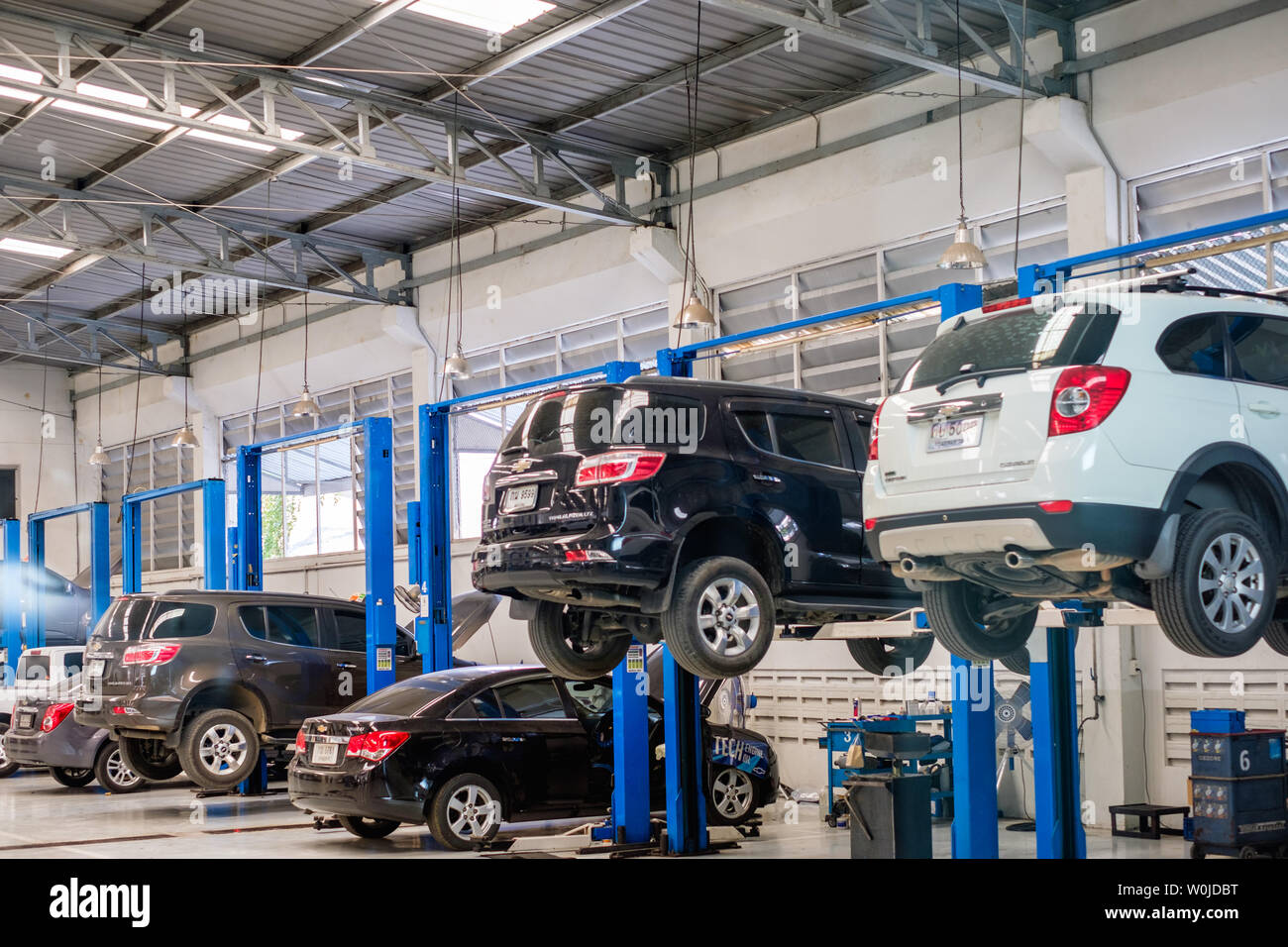 Nakhon Pathom, Thailand - Dec 25 2017 : Cars lifting repair check and ...