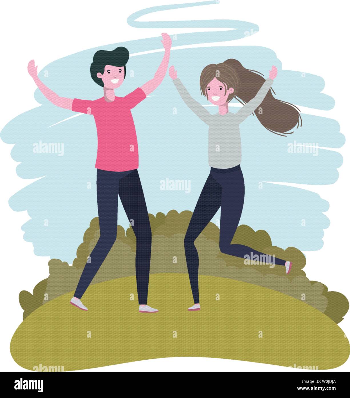 couple dancing in landscape with trees and plants Stock Vector Image ...