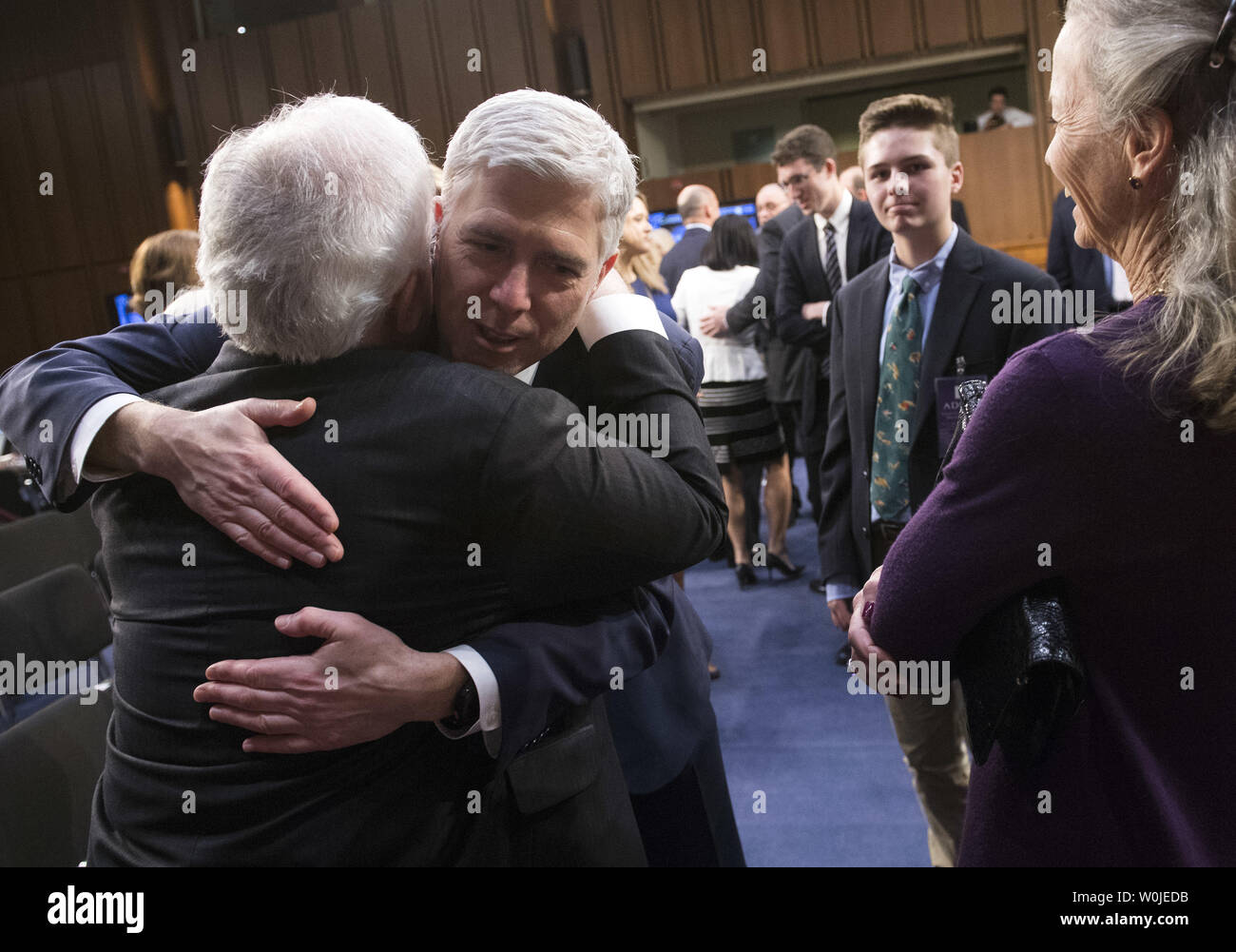 Supreme Court Justice nominee Neil Gorsuch greets family as he finishes ...