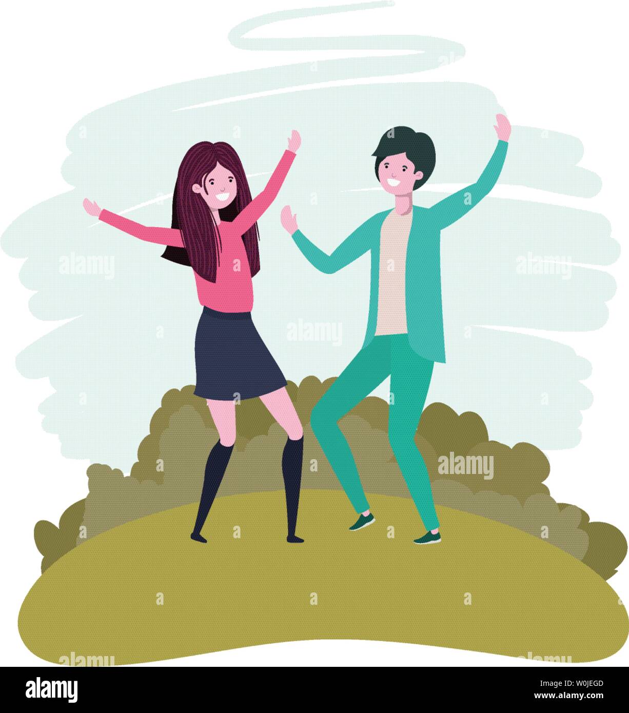 couple dancing in landscape with trees and plants Stock Vector Image ...