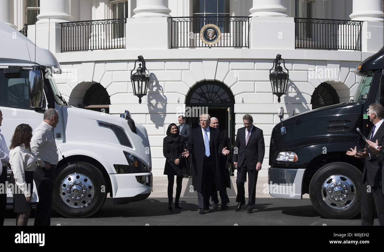 President Donald Trump greets truckers and trucking company CEOs at the ...