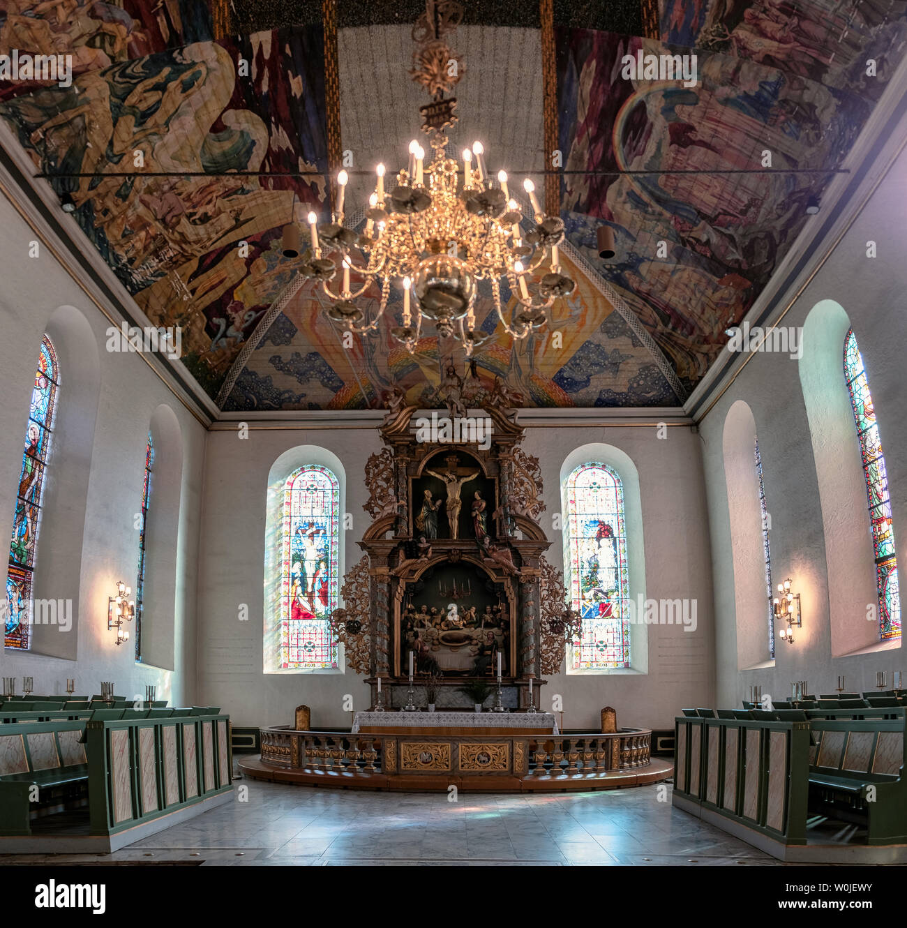 Oslo, Norway - Mar 27 2018 : Interior glowing of Oslo Cathedral, Oslo ...