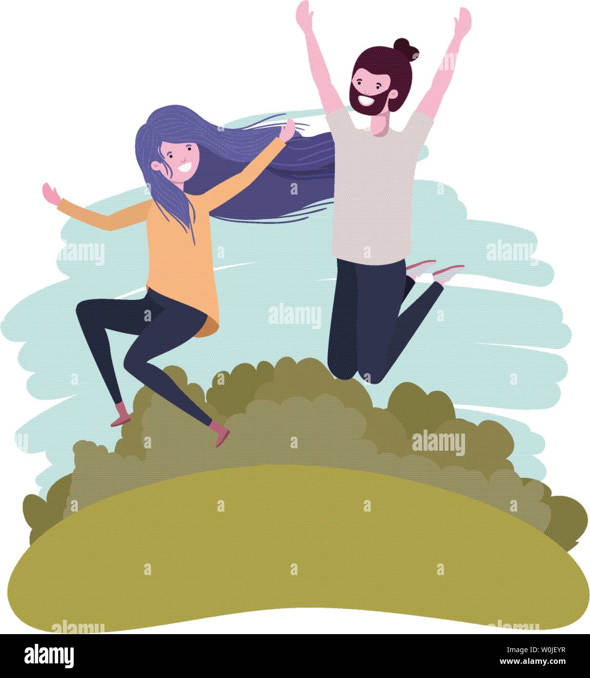 couple dancing in landscape with trees and plants Stock Vector Image ...