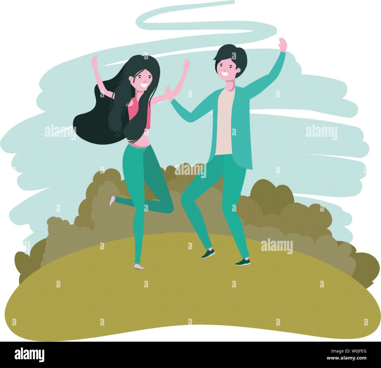 couple dancing in landscape with trees and plants Stock Vector Image ...