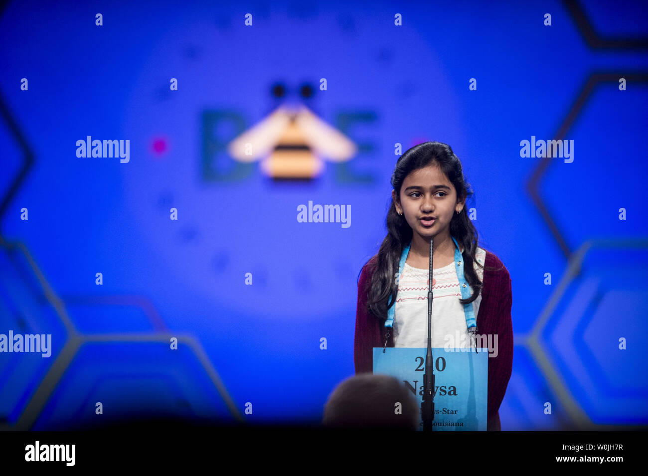 Naysa Modi, 11, from Monroe, La., participates in the finals of the ...