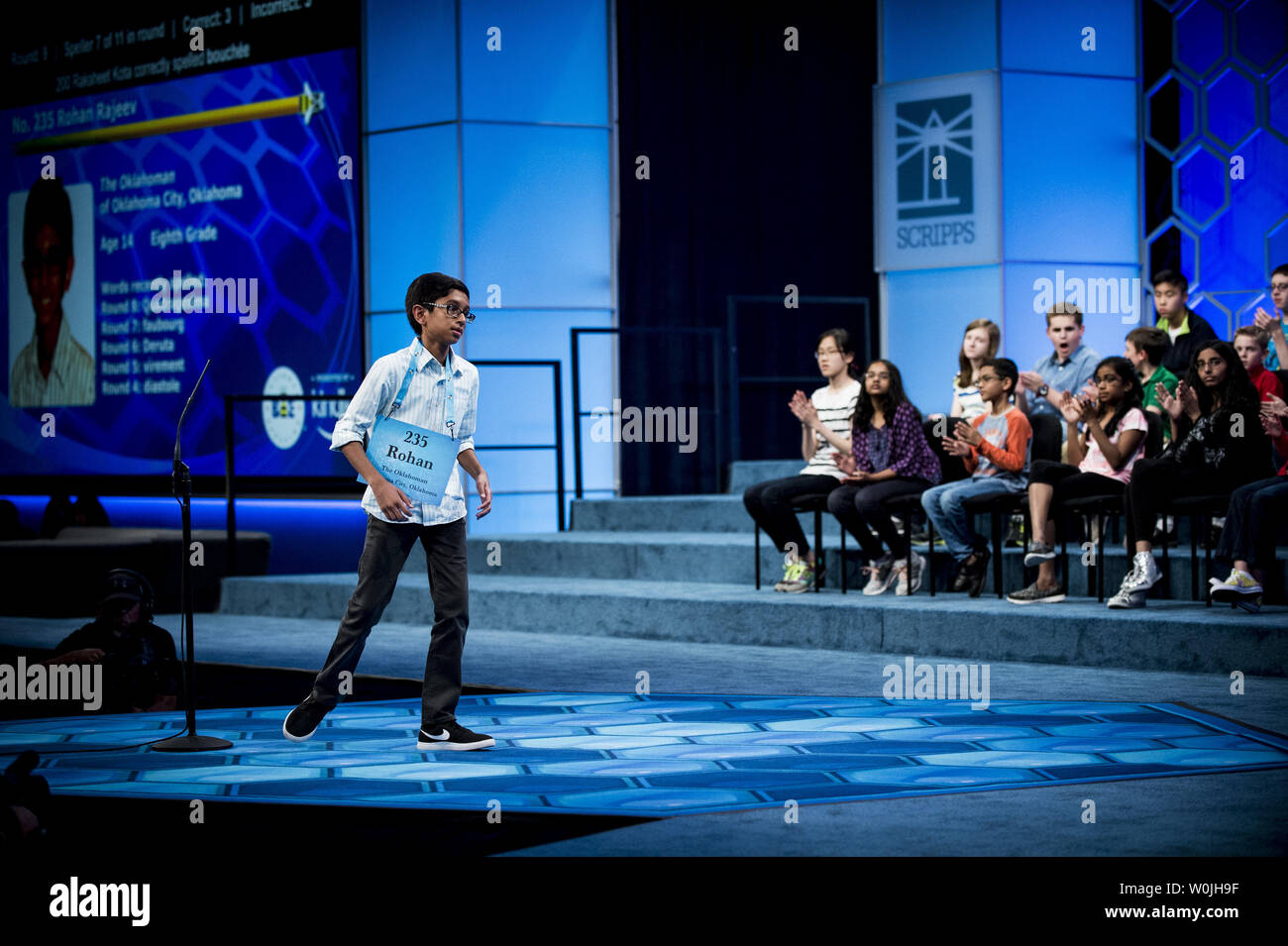 Rohan Rajeev, 14, from Edmond, Okla., participates in the final round ...