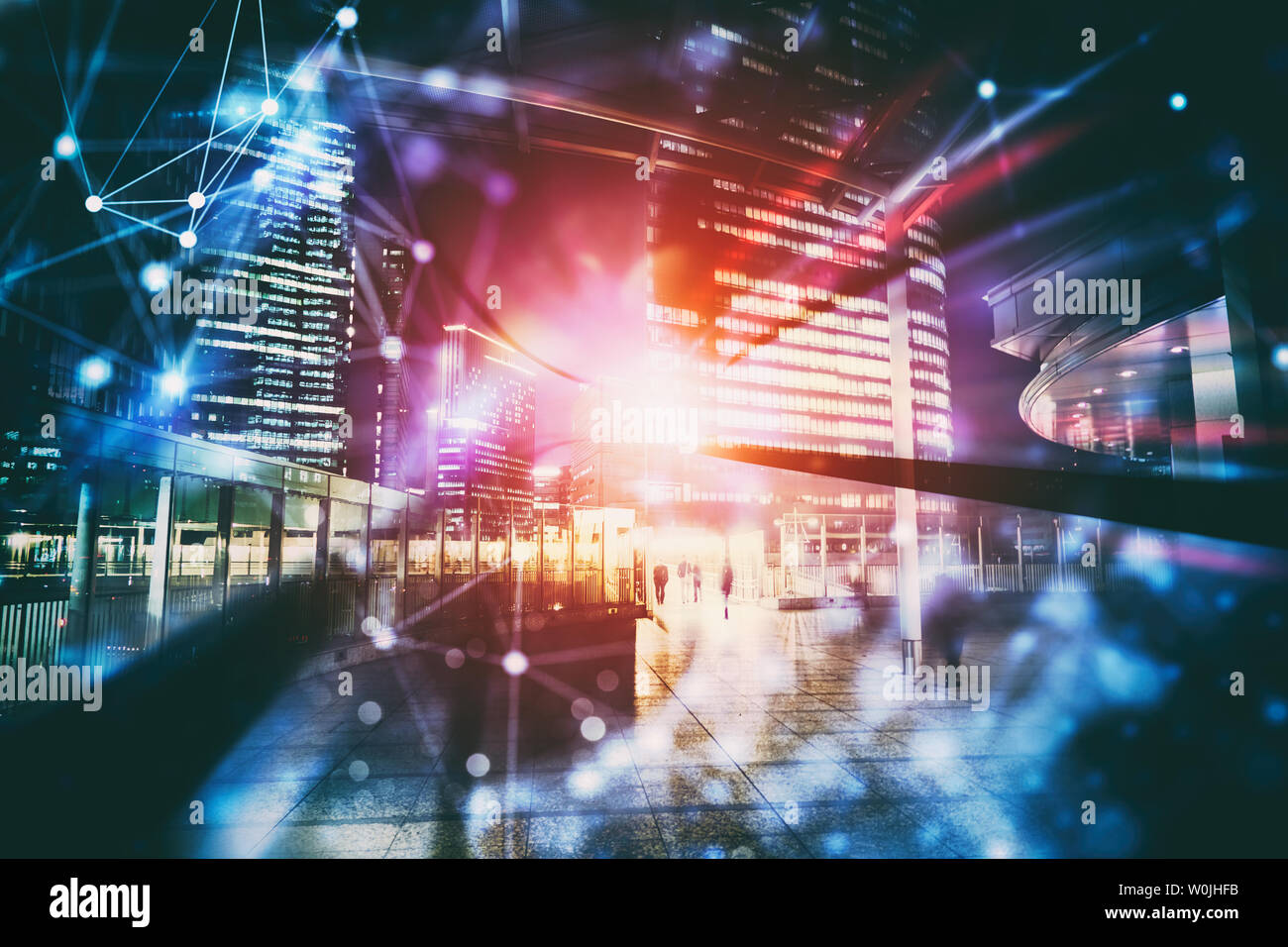 Abstract network background concept with double exposure and network ...