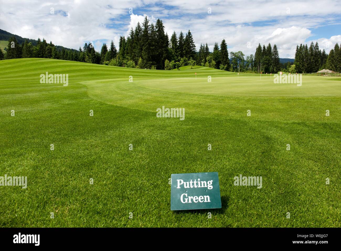 Golf course with sign Putting Green, golf sport, Austria Stock Photo ...