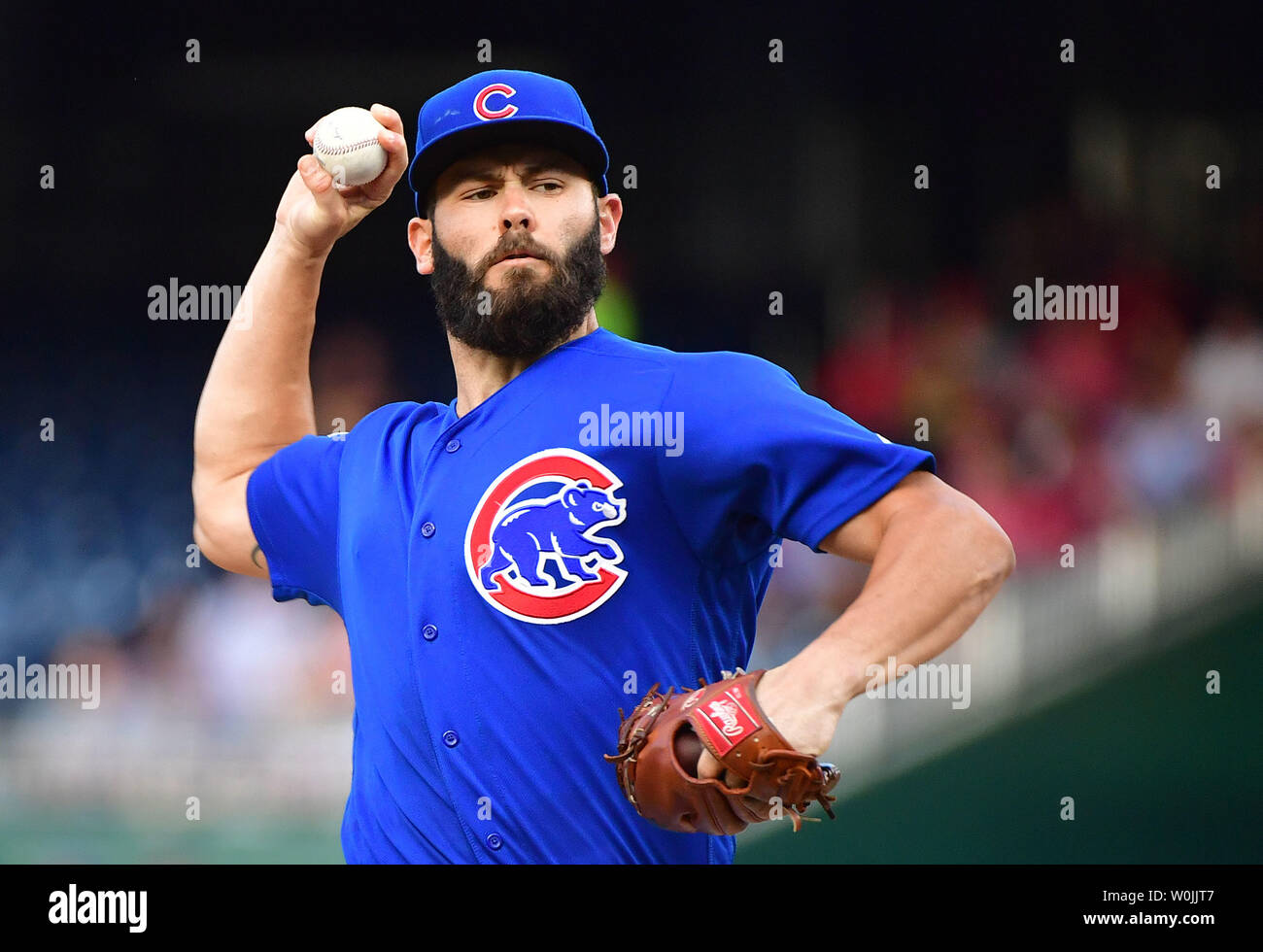 Chicago Cubs pitcher Jake Arrieta pitches against the Washington ...