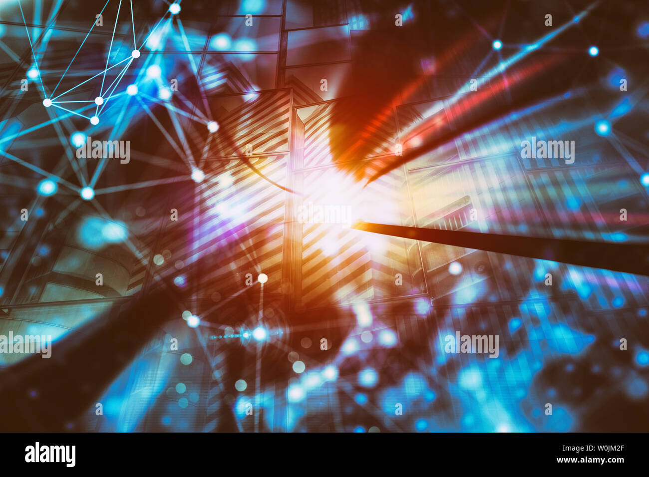 Abstract network background concept with double exposure and network ...