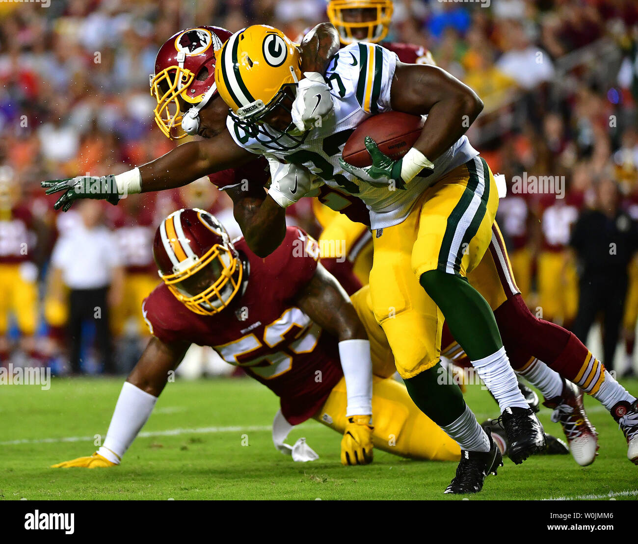 Green Bay Packers running back Aaron Jones runs against the Washington ...