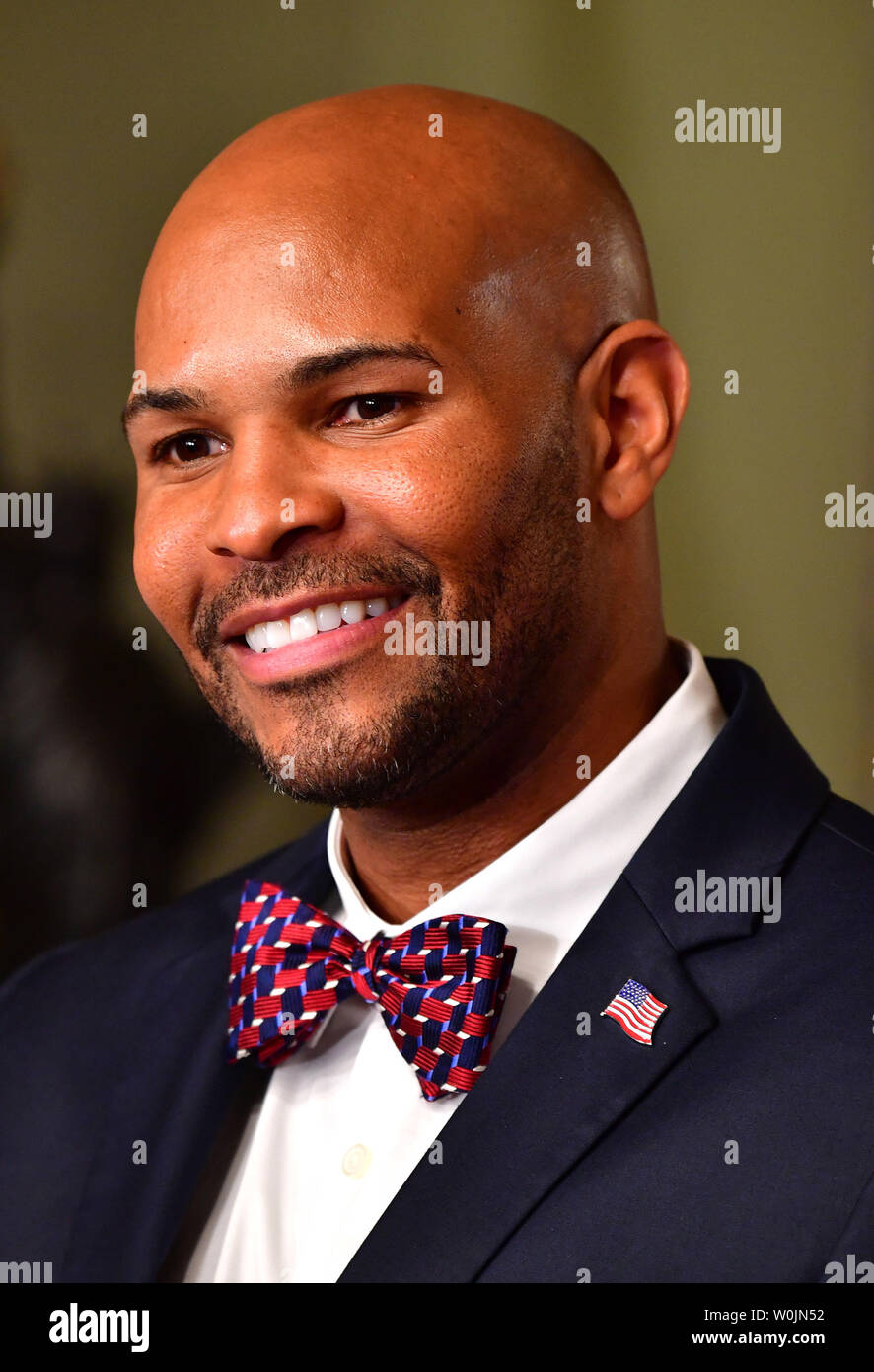 Dr. Jerome Adams speaks after being sworn-in as the Surgeon General of ...