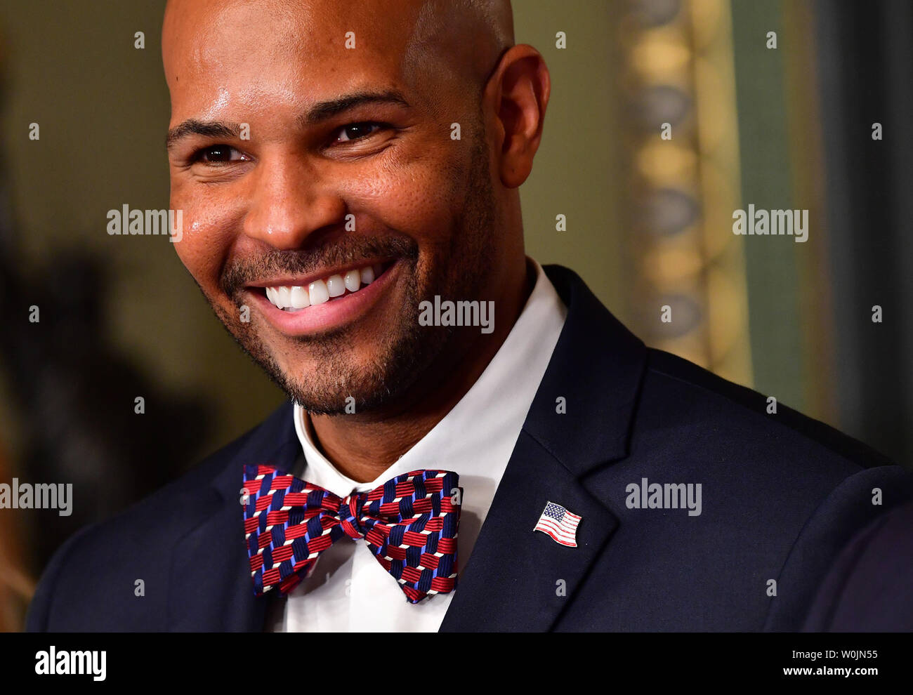 Dr. Jerome Adams speaks after being sworn-in as the Surgeon General of ...