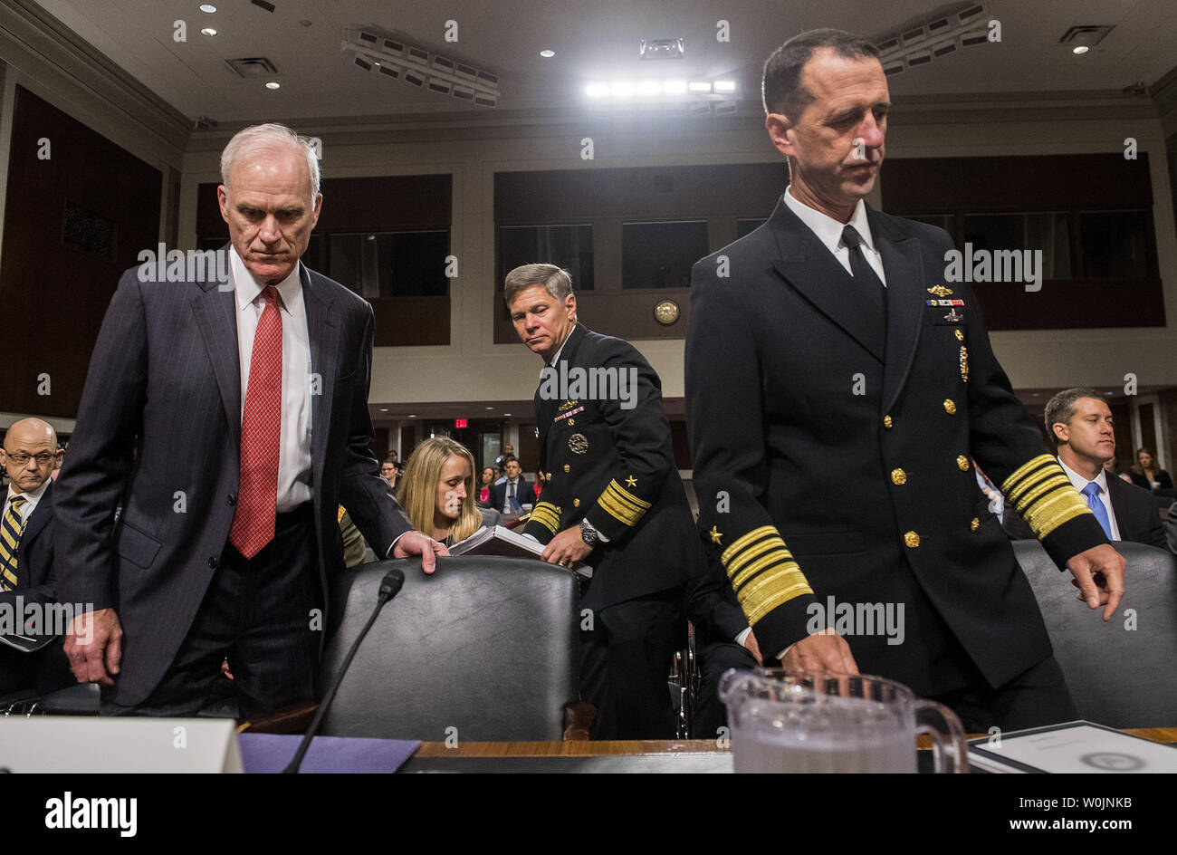 Secretary of the Navy Richard Spencer (L) and Navy Adm. John Richardson ...
