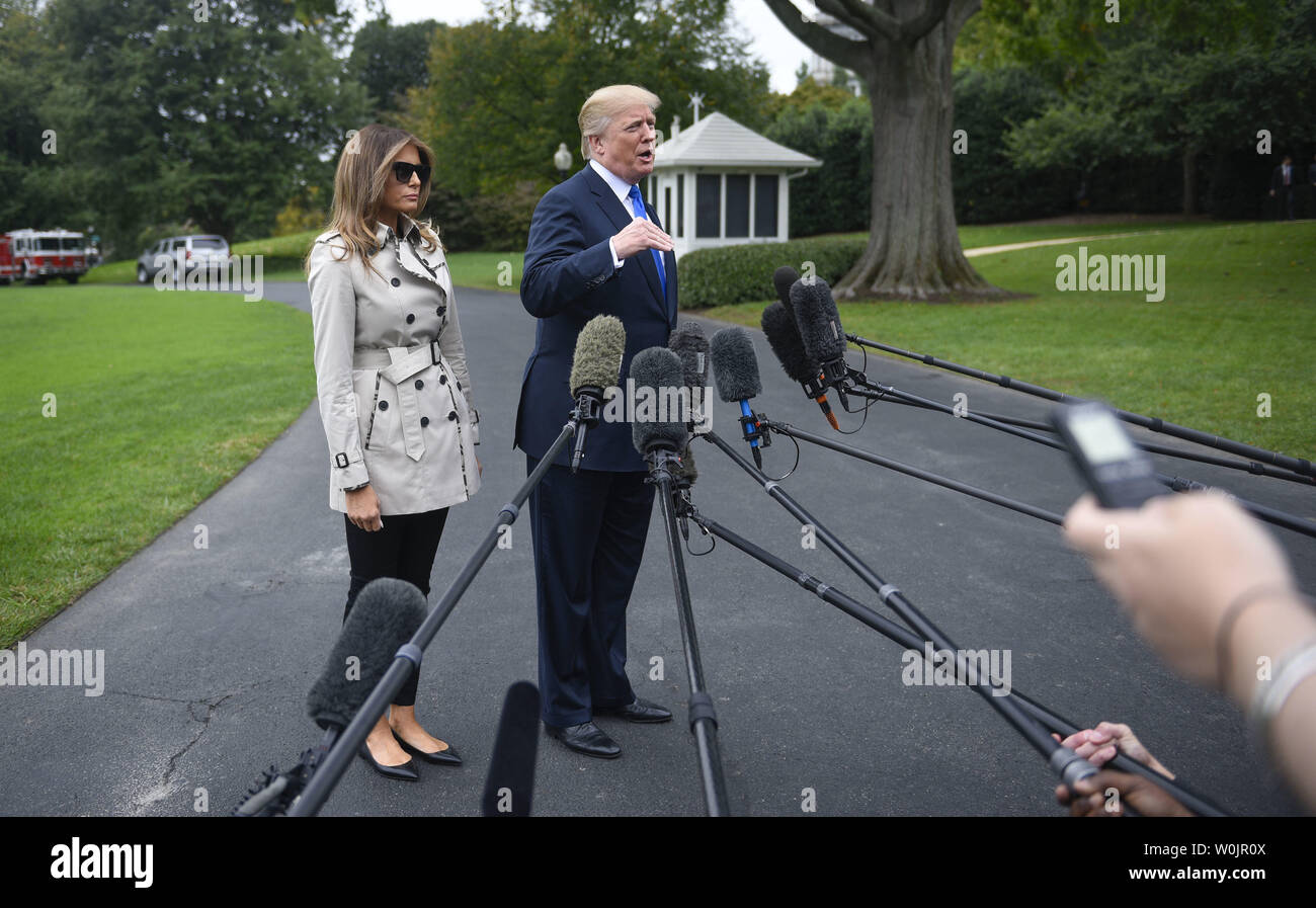 U.S. President Donald Trump answers questions from media prior to ...