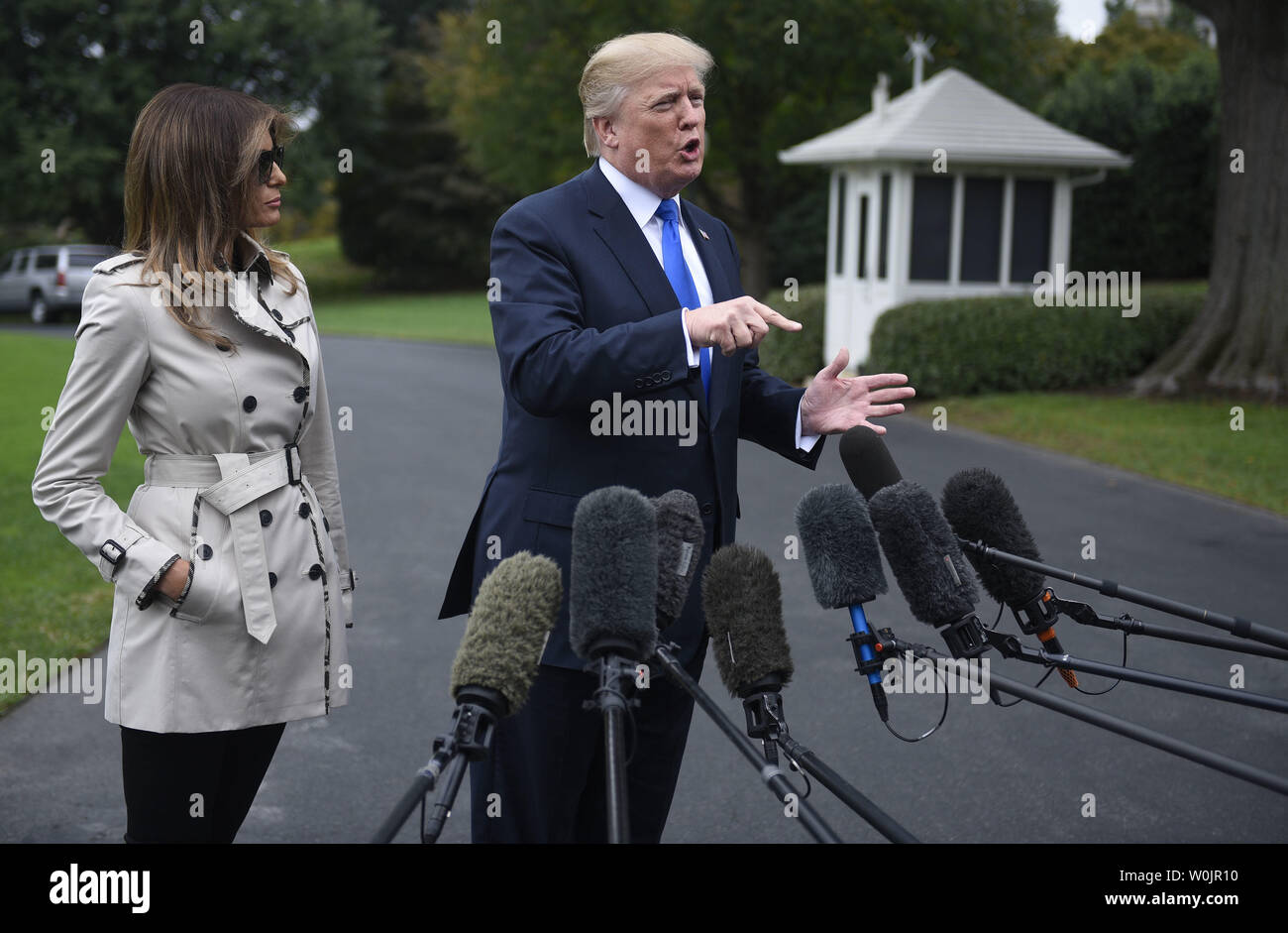 U.S. President Donald Trump answers questions from media prior to ...