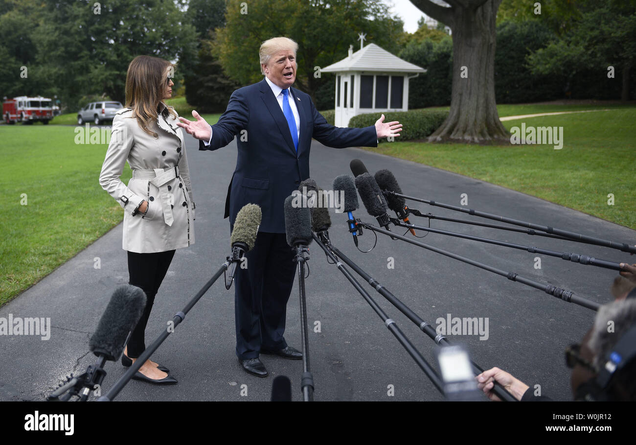 U.S. President Donald Trump answers questions from media prior to ...