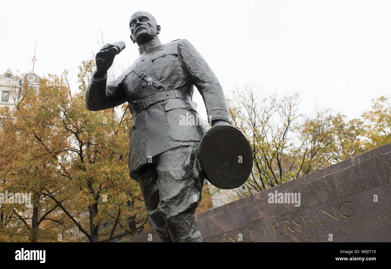 A statue of Gen. John Pershing is seen at the ground breaking for the ...
