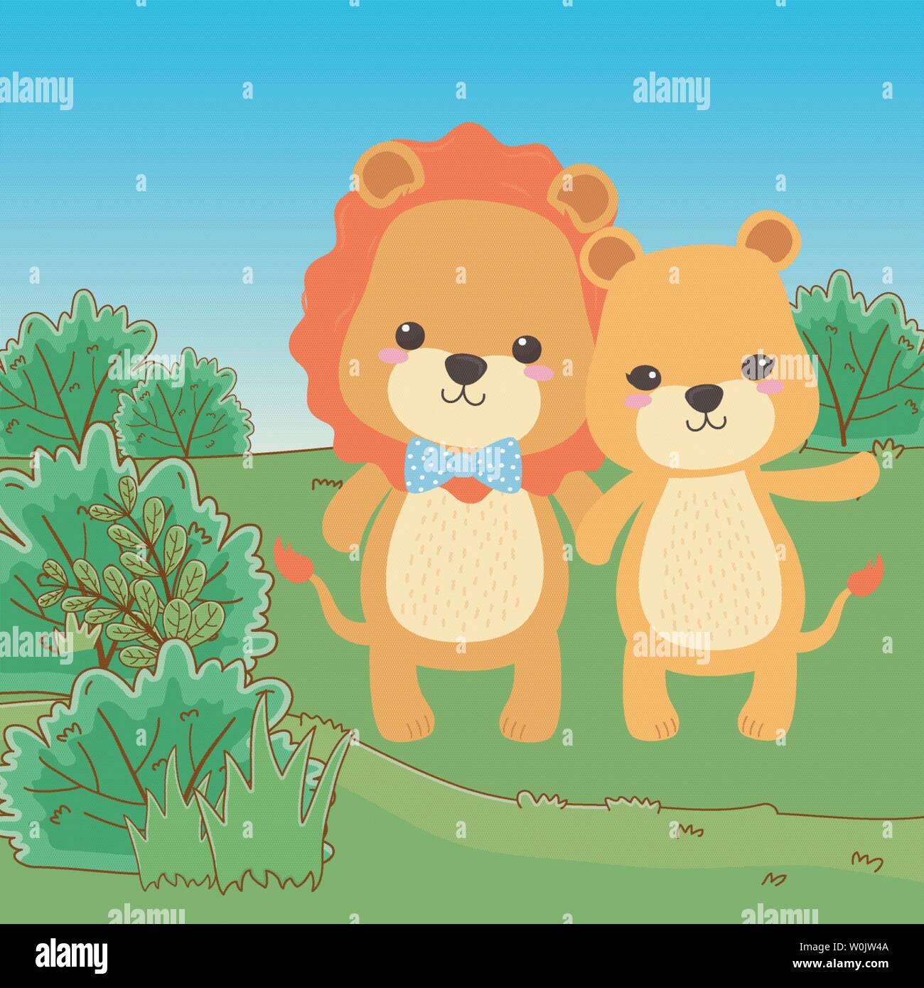 Lion and lioness cartoon design, Animal cute zoo life nature and fauna ...