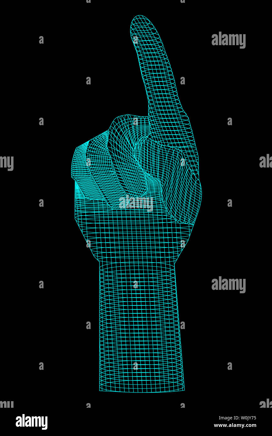 Three-dimensional hand close-up composed of luminous lines, AI AI ...