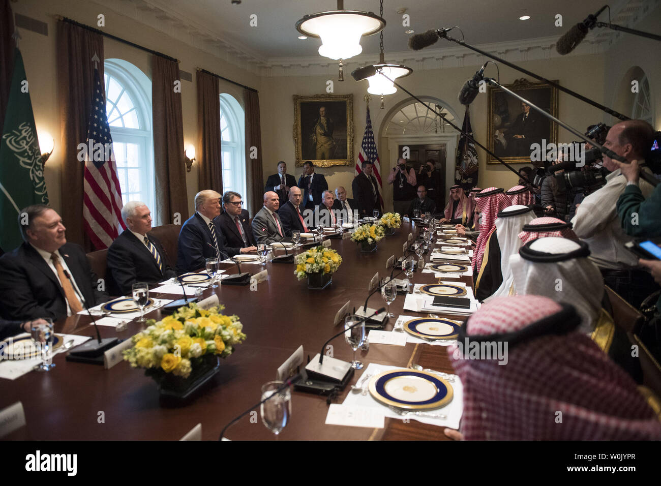 President Donald Trump holds a working lunch with Crown Prince Mohammed ...