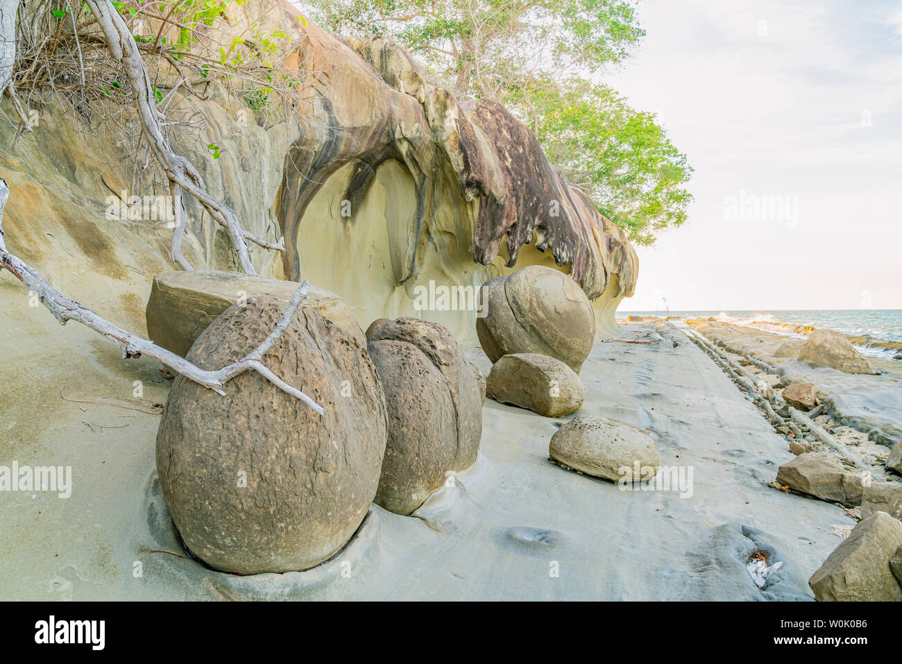 Weathered by the ages, sandstone rock formations and boulders forming ...