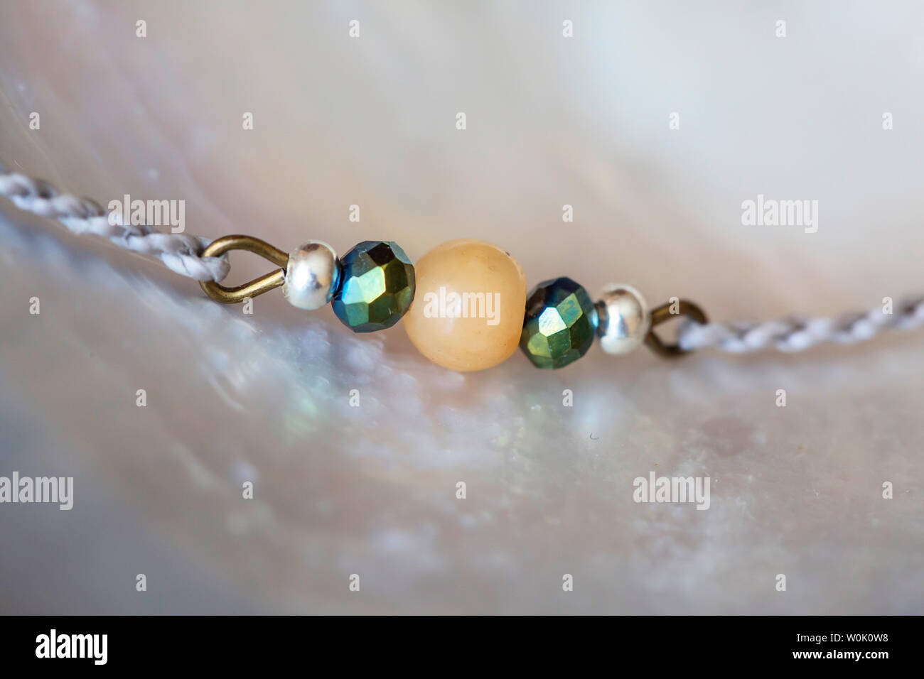 Natural mineral Calcite stone bead bracelet on pearl background Stock ...