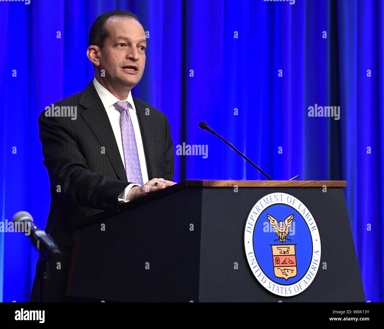 Secretary of Labor Alex Acosta makes remarks about former Secretary of ...