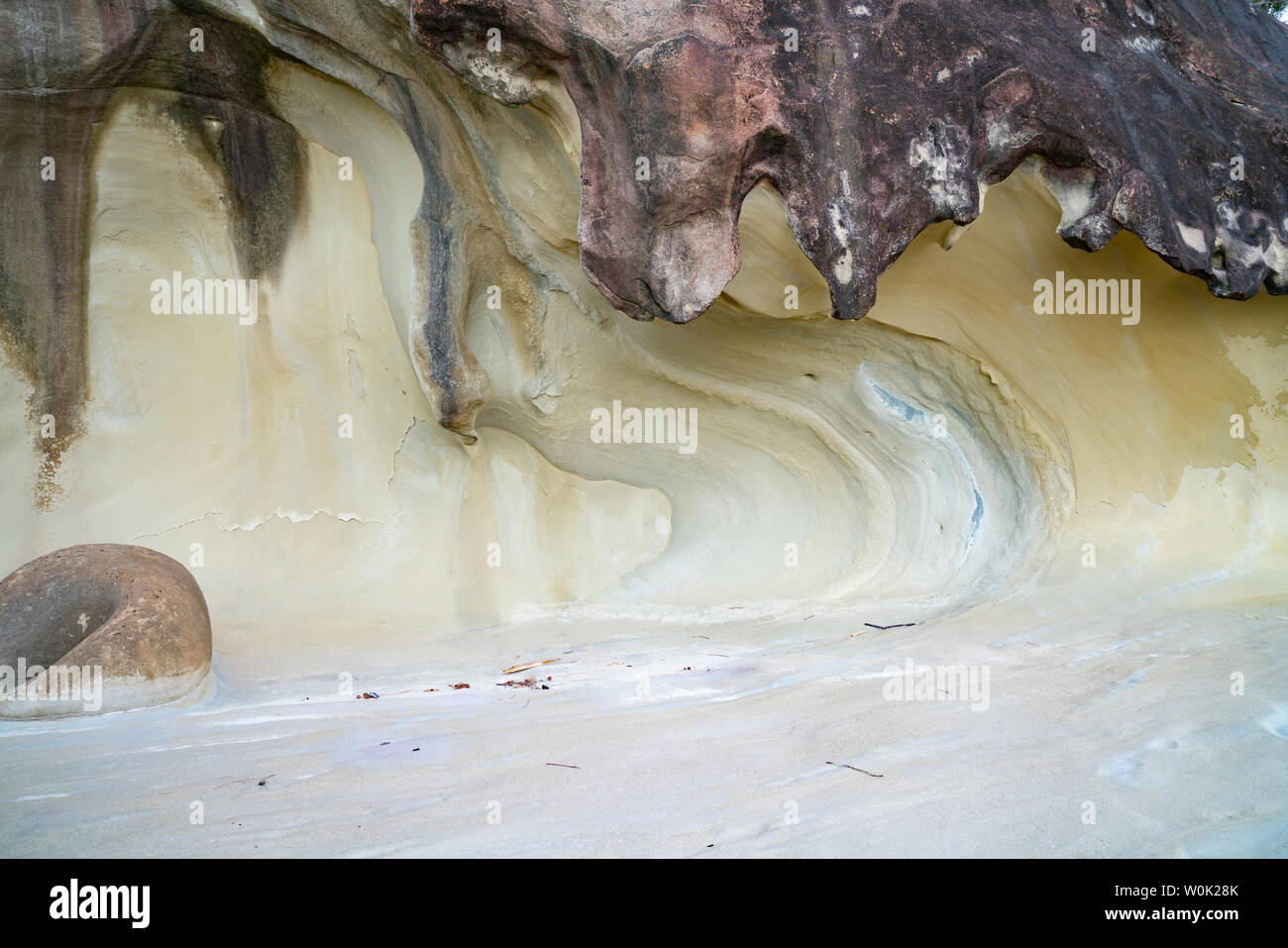 Weathered by the ages, sandstone rock formations and boulders forming ...