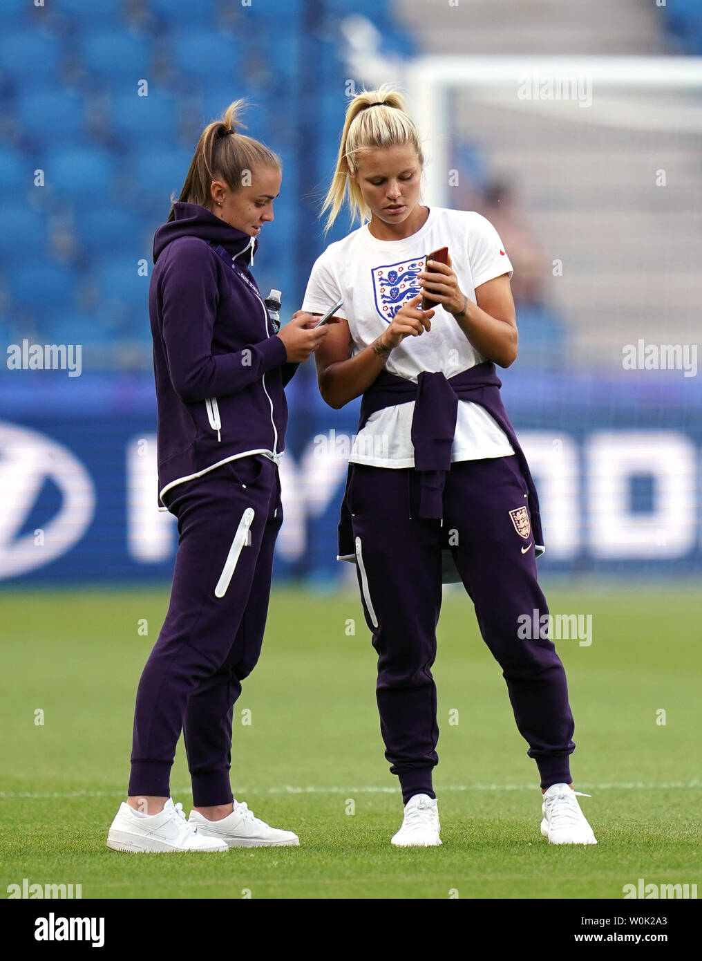 England's Rachel Daly (right) and Georgia Stanway on the pitch before ...