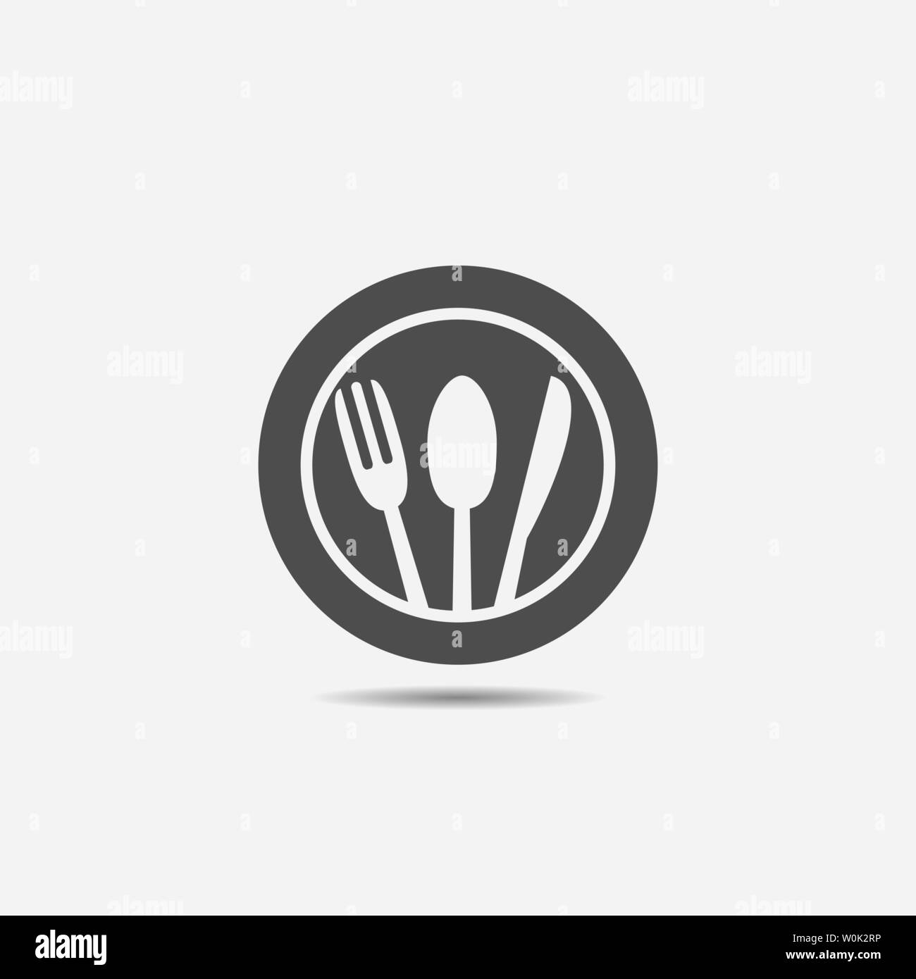 Fork, knife, spoon and plate icon. Restaurant or cafe symbol, Vector ...