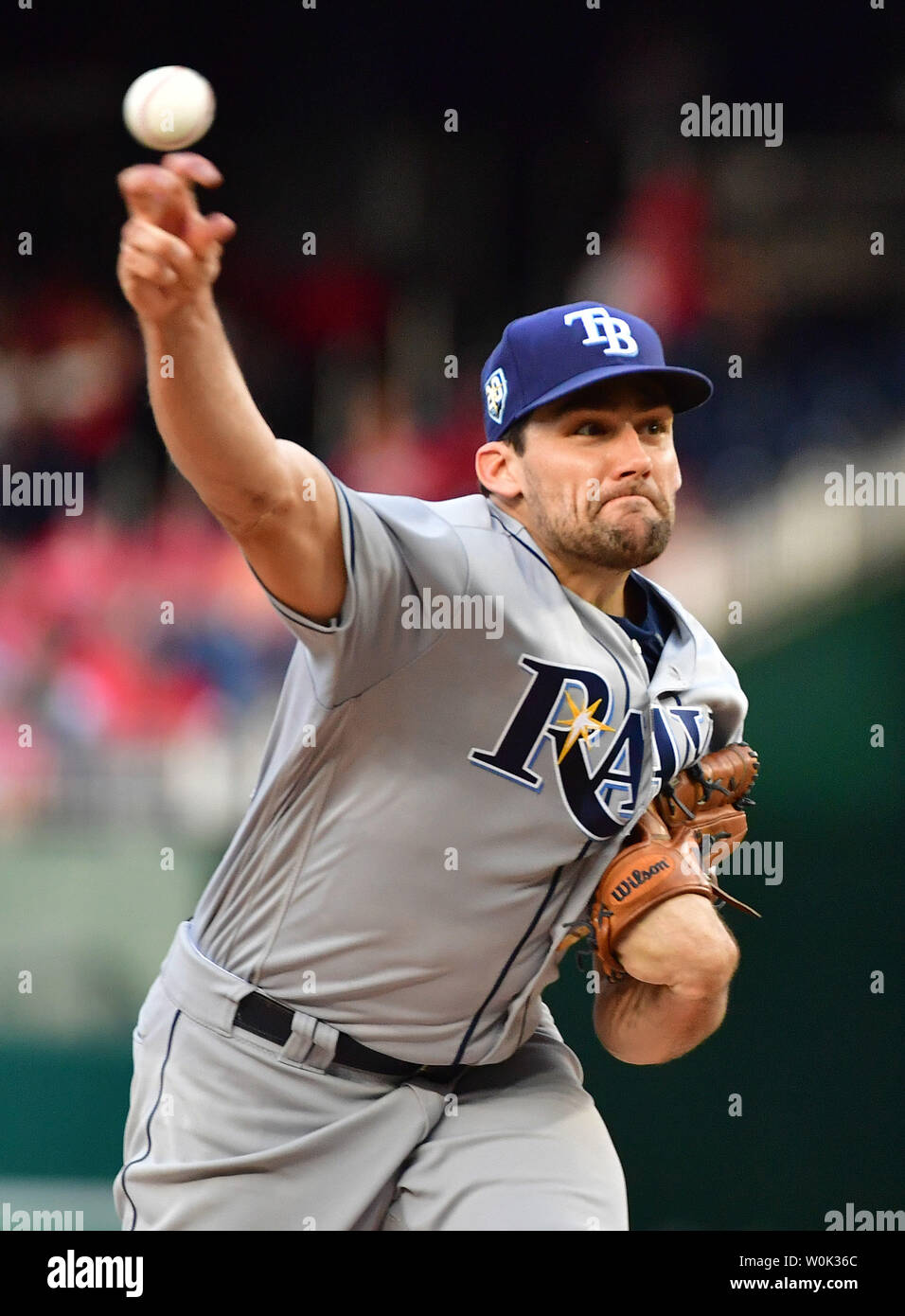 Tampa Bay Rays starting pitcher Nathan Eovaldi (24) pitches against the ...