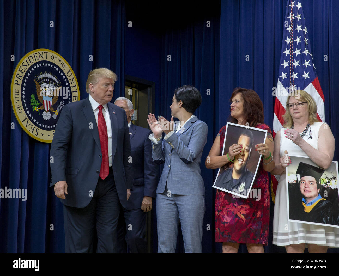 President Donald Trump arrives to meet with "angel families" at the ...