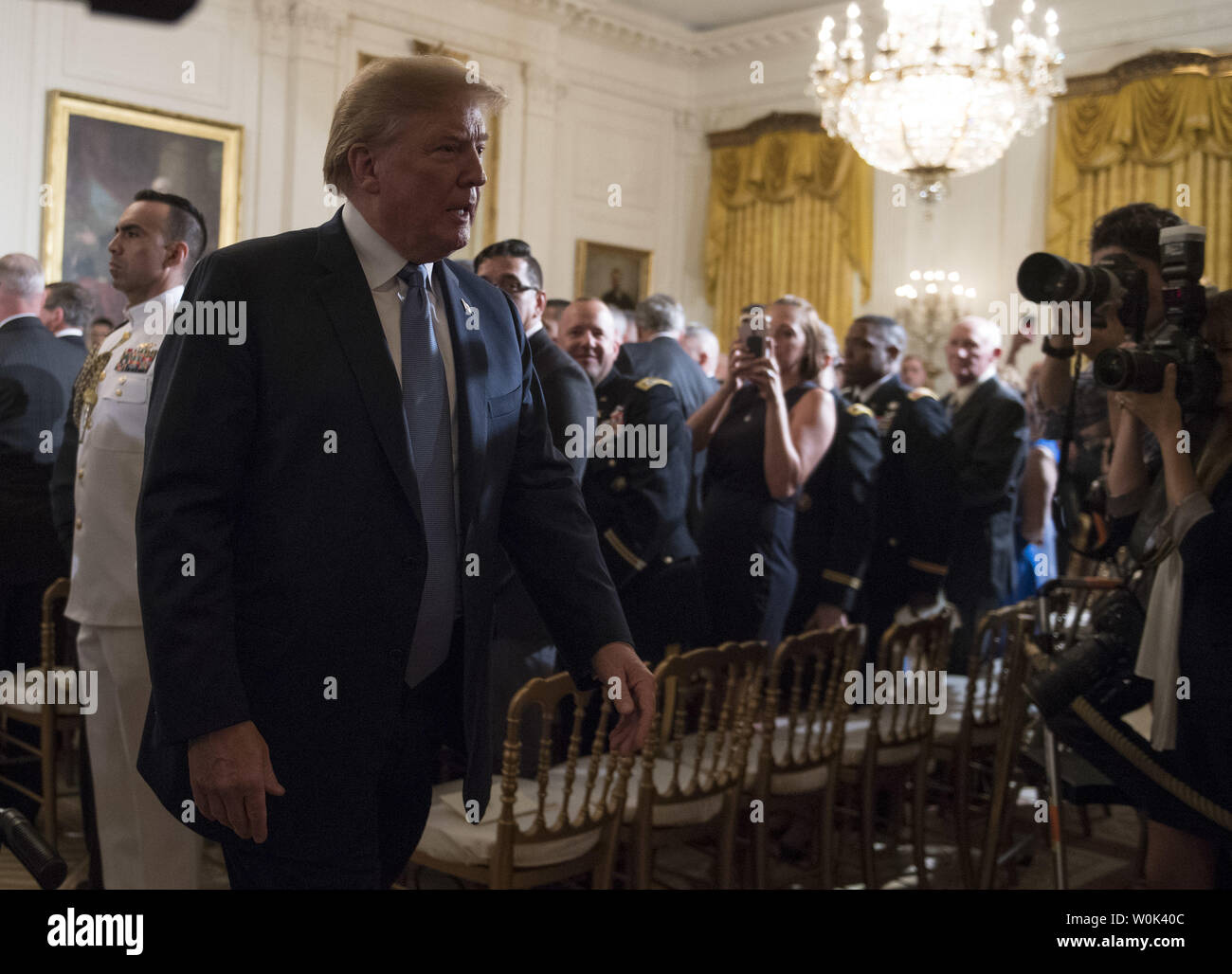 President Donald Trump leaves after posthumously awarding Army First Lt ...