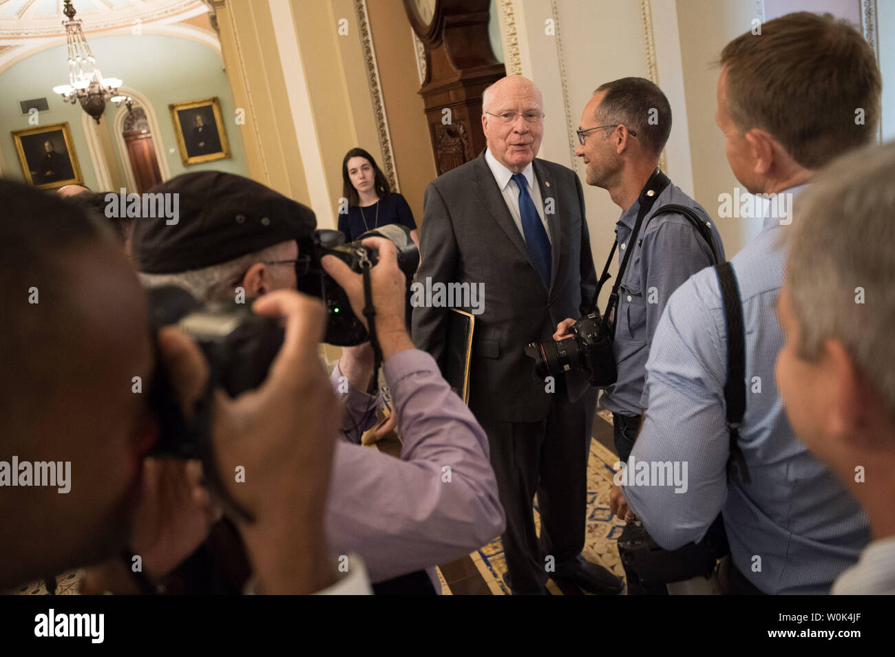 Sen. Patrick Leahy, D-VT, speaks to a group of photographers on Capitol ...