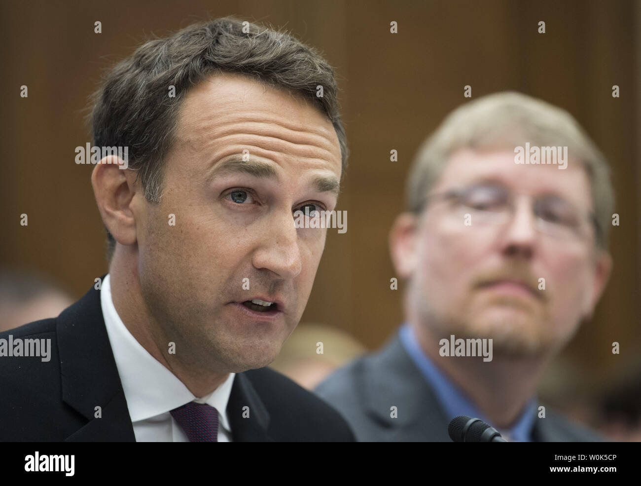Eric Allison (L), head of aviation programs for Uber, and Michael ...