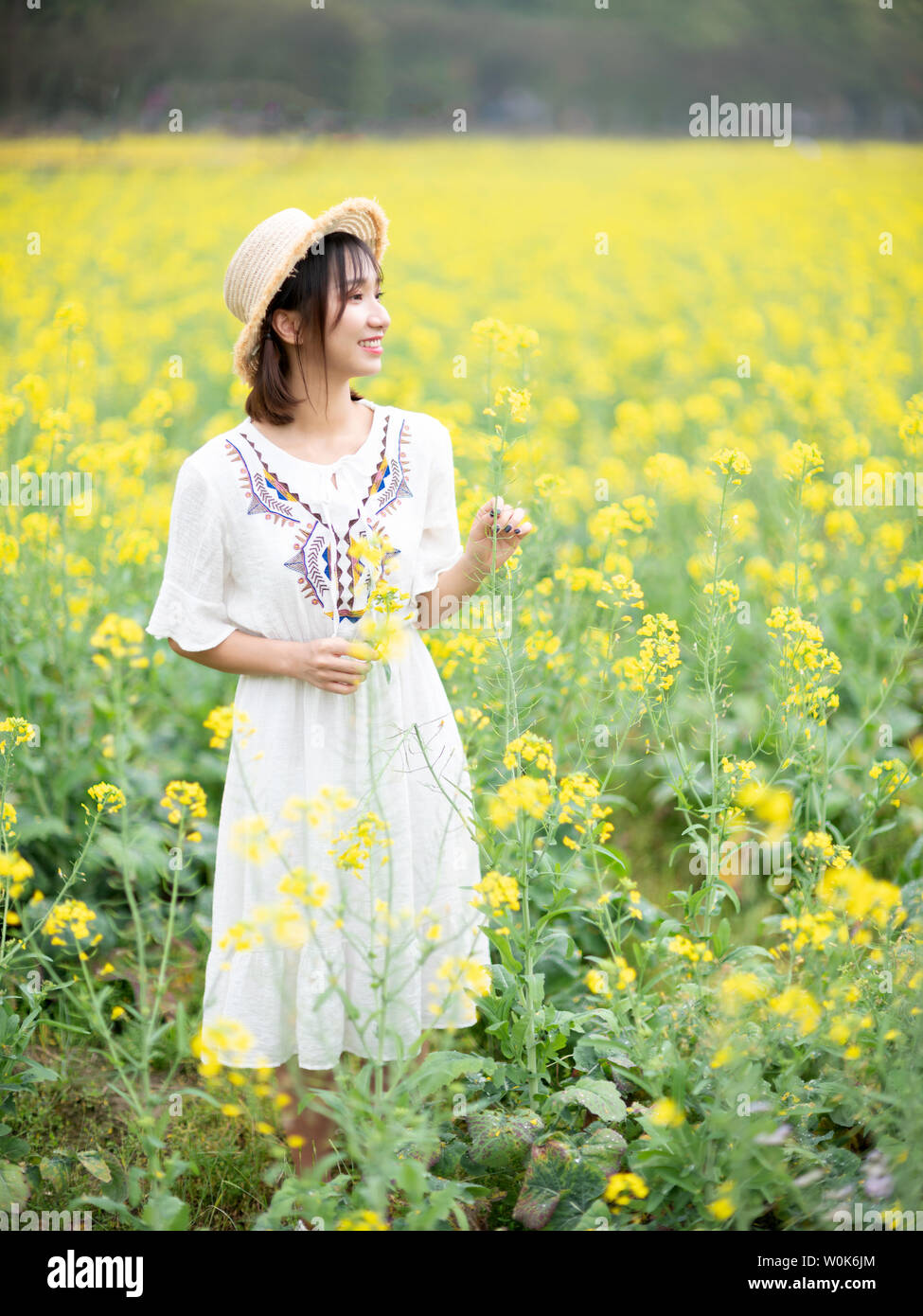 Goddess, sea of flowers, maiden, beautiful woman Stock Photo - Alamy