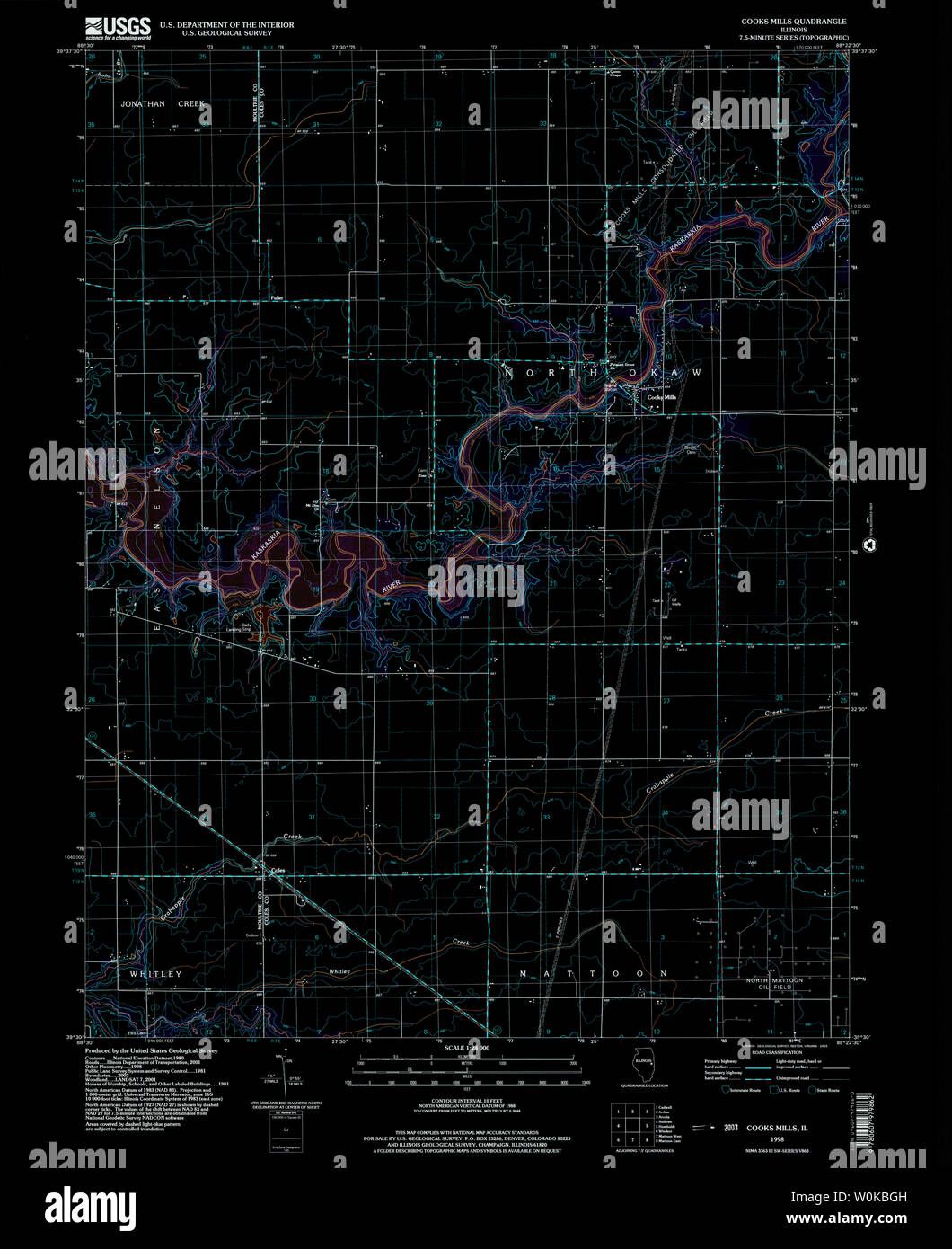 USGS TOPO Map Illinois IL Cooks Mills 307342 1998 24000 Inverted ...