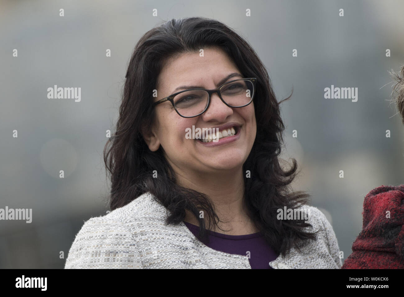 Rep. Rashida Tlaib, D-MI, attends a group photo of all the female House ...