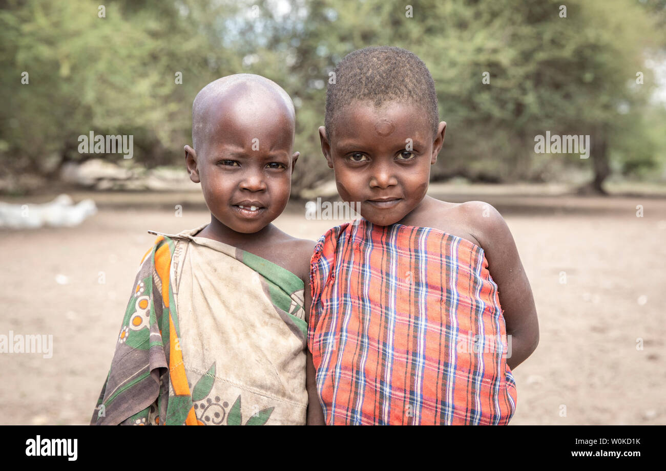 Same, Tanzania, 4th June 2019: young maasai friends in their home ...