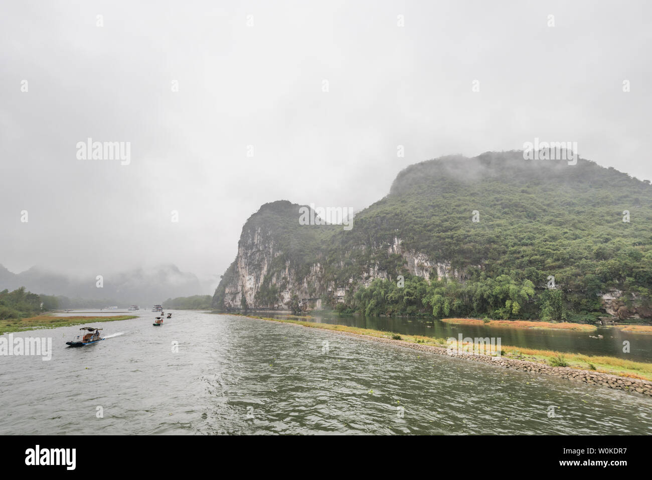 Landscape of the Li River in Guilin, China in the smoke and rain Stock ...