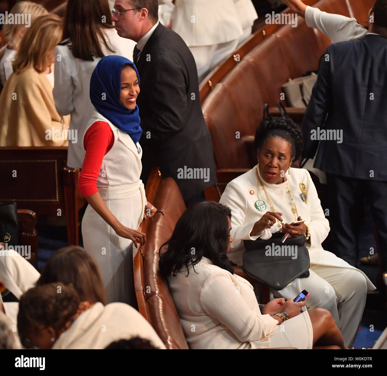 Rep. Ilhan Omar (D-MN), wearing white in honor of women's suffrage ...