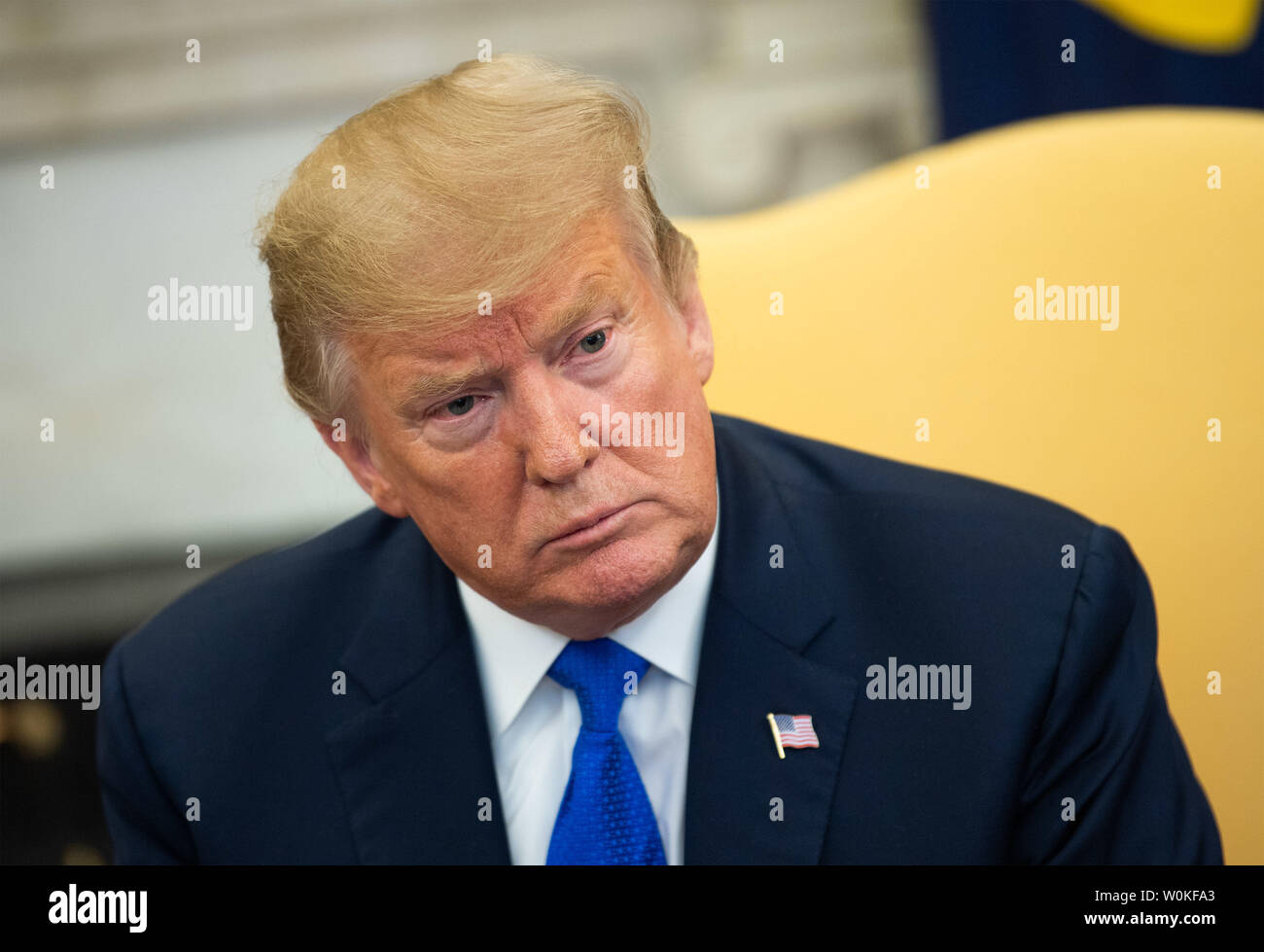 President Donald Trump speaks to the media as he meets with Danny Burch ...