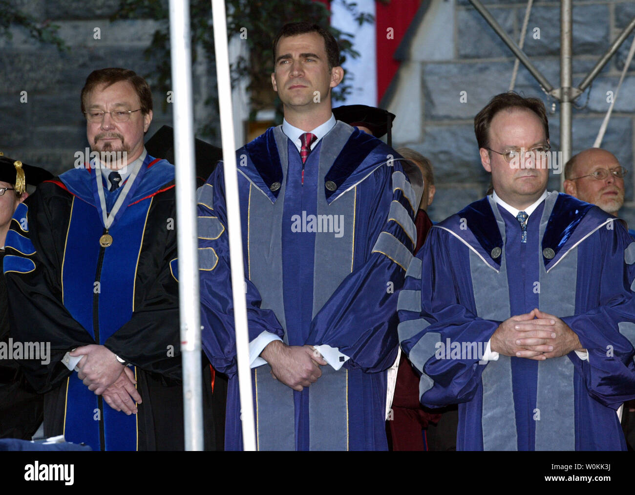 Spanish Crown Prince Felipe (C) with John DeGioia, President of ...