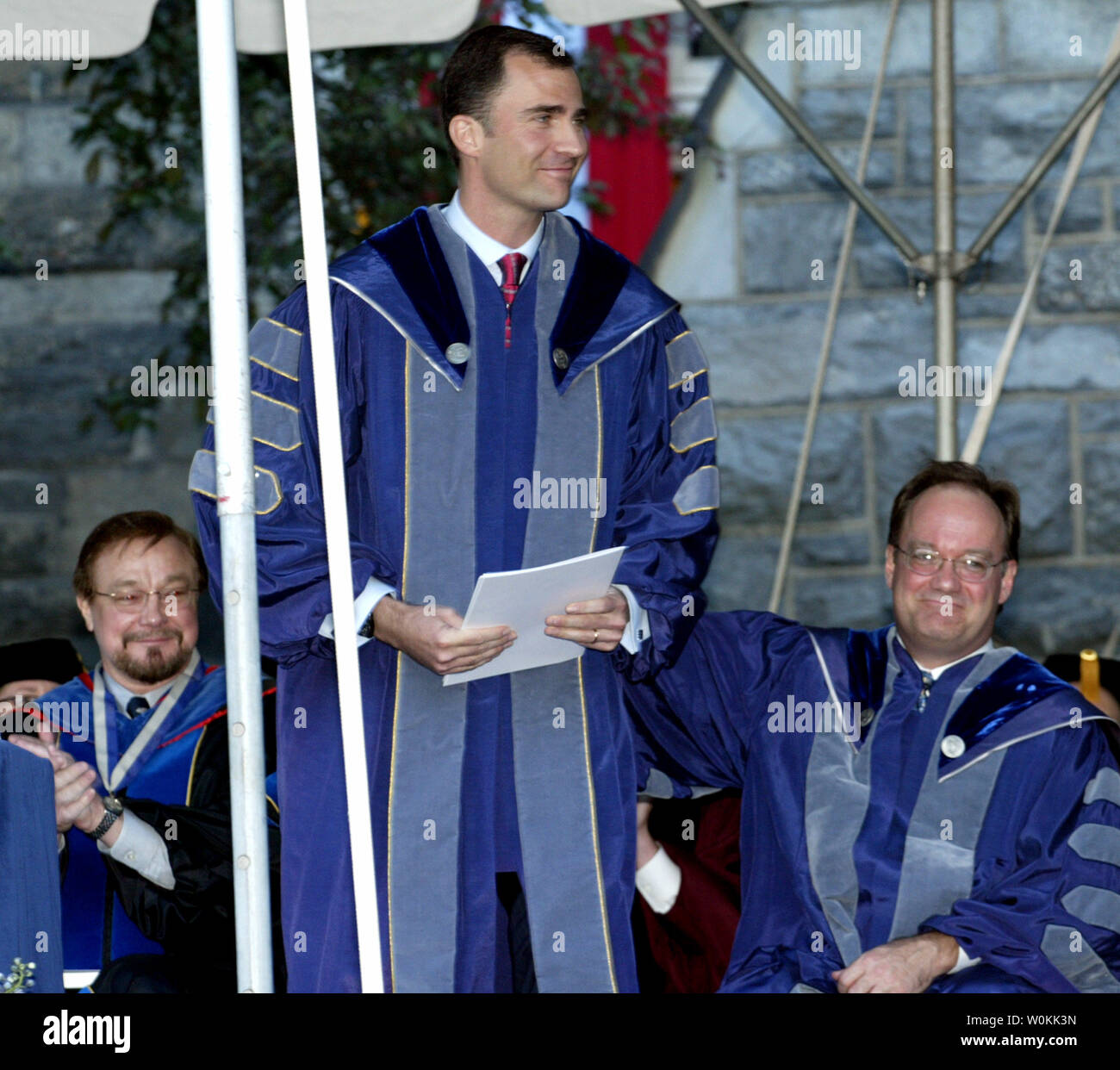 John DeGioia, President of Georgetown University, (L) and Robert ...